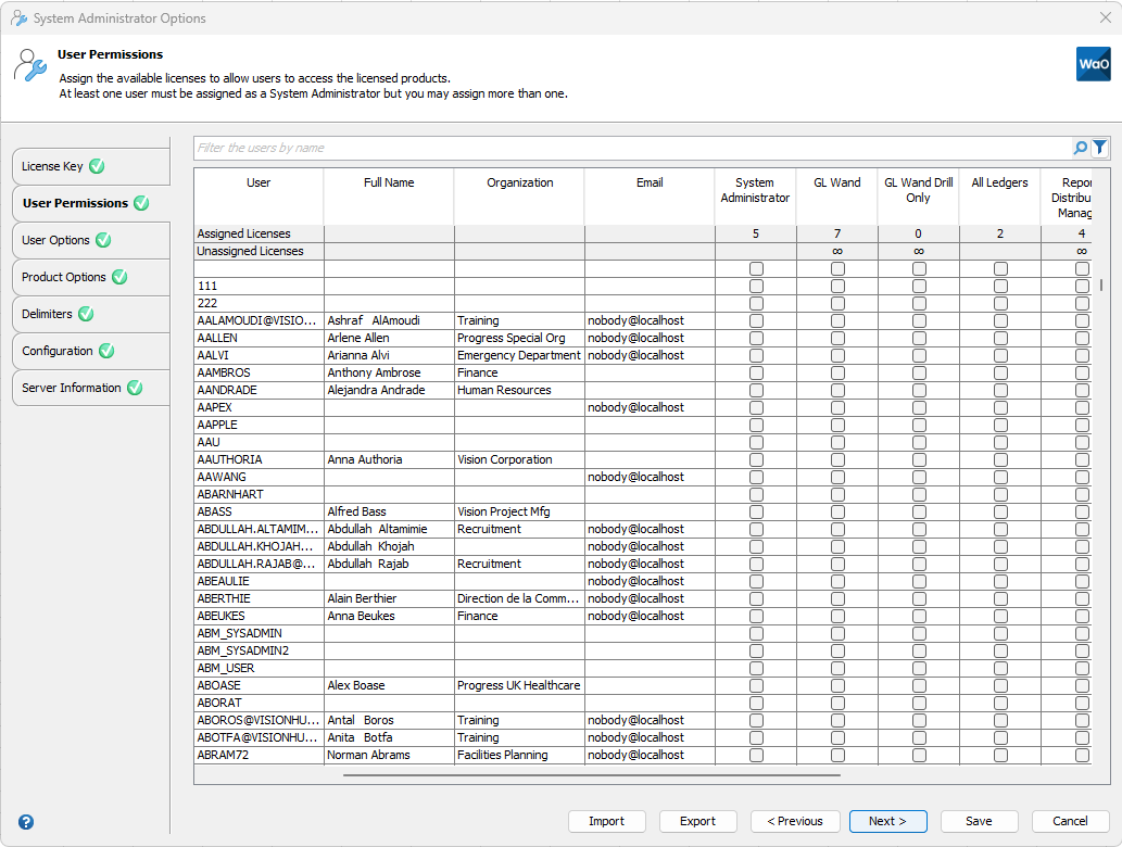 System Administrator User Permissions – Wands for Oracle