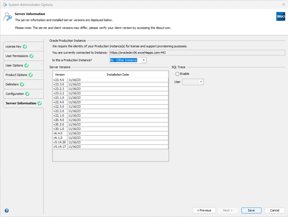 System Administrator Server Information – Wands for Oracle