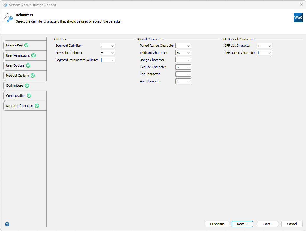 System Administrator Delimiter Options – Wands for Oracle