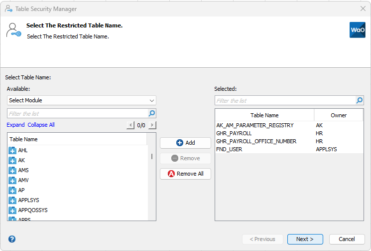 Table Security – Wands for Oracle