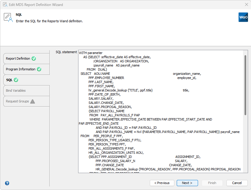 Report Definition Manager – Wands for Oracle