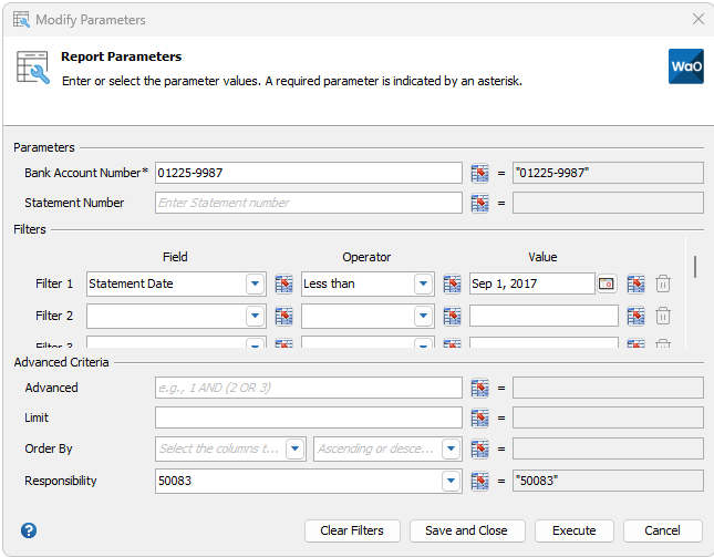Parameter List – Wands for Oracle