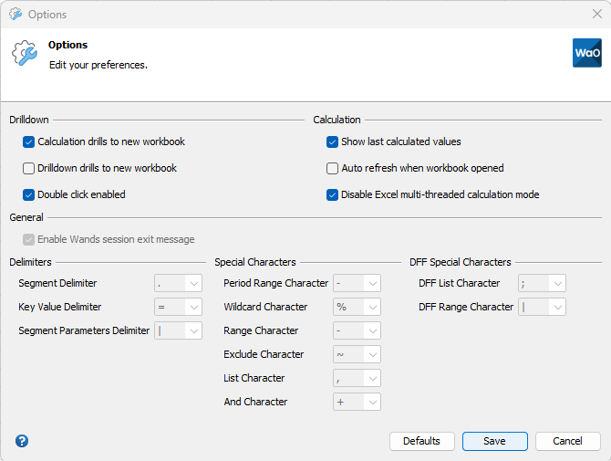 Reports Wand User Options – Wands for Oracle