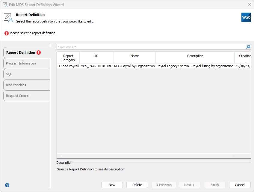 Report Definition Manager – Wands for Oracle