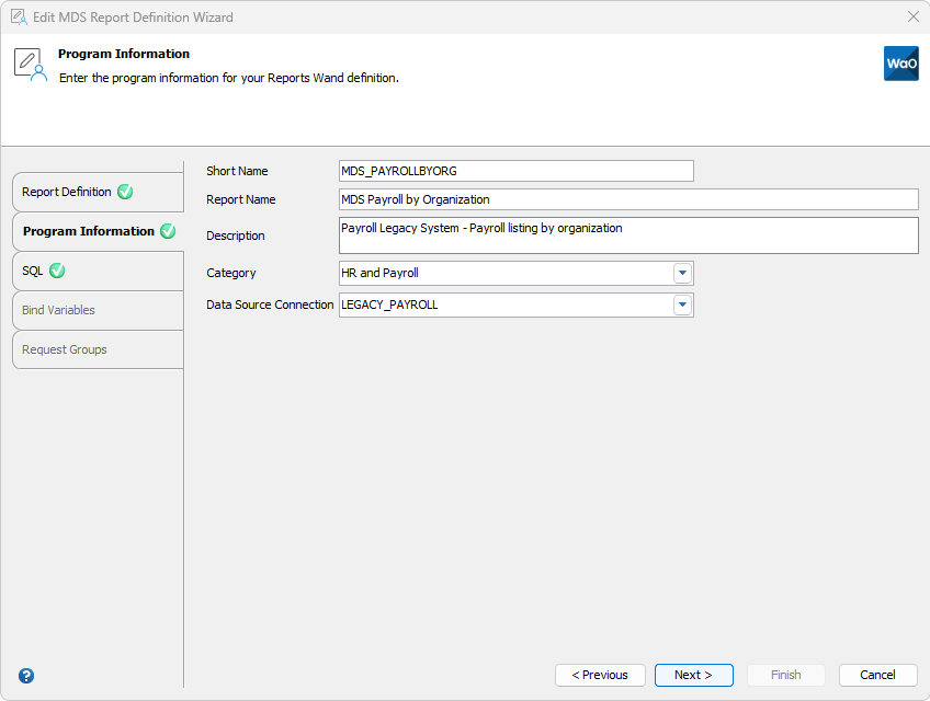 Report Definition Manager – Wands for Oracle