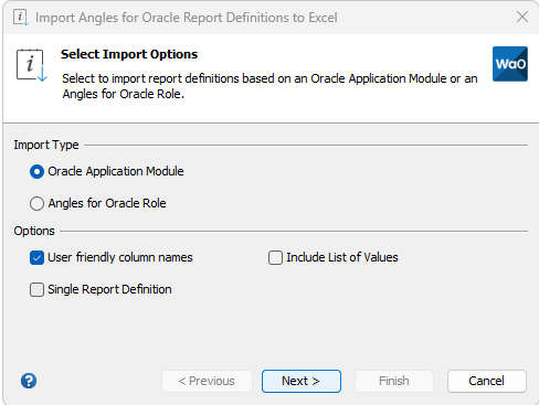 Import Angles for Oracle Report Definitions to Excel – Wands for Oracle