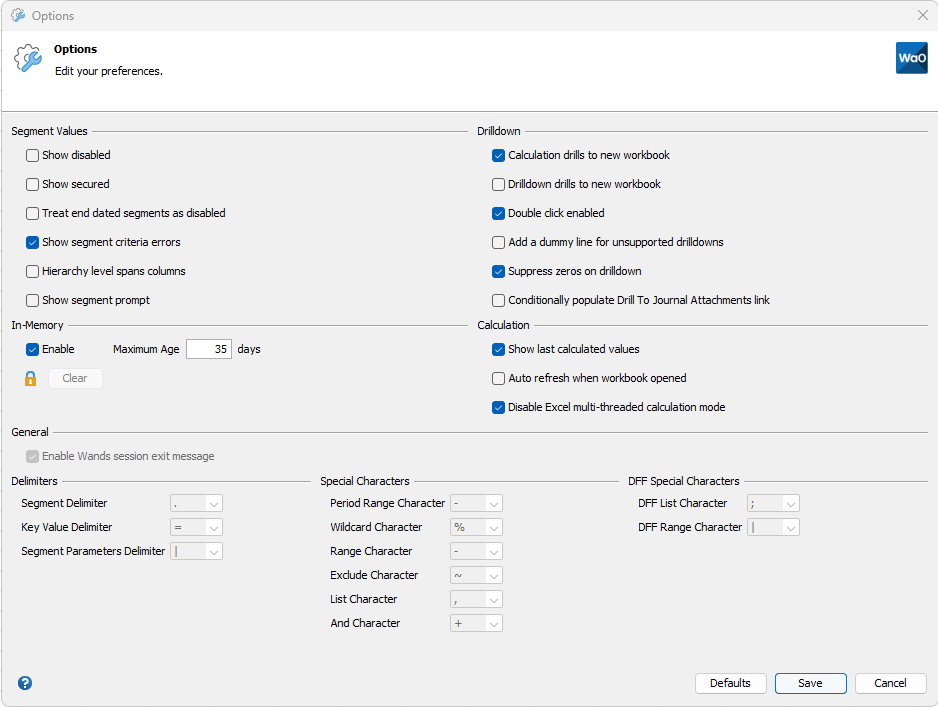 GL Wand User Options – Wands for Oracle