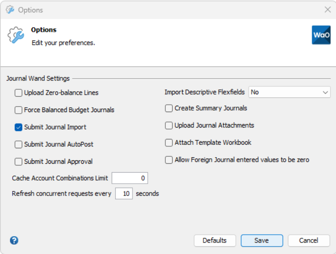 Journal Wand User Options – Wands for Oracle