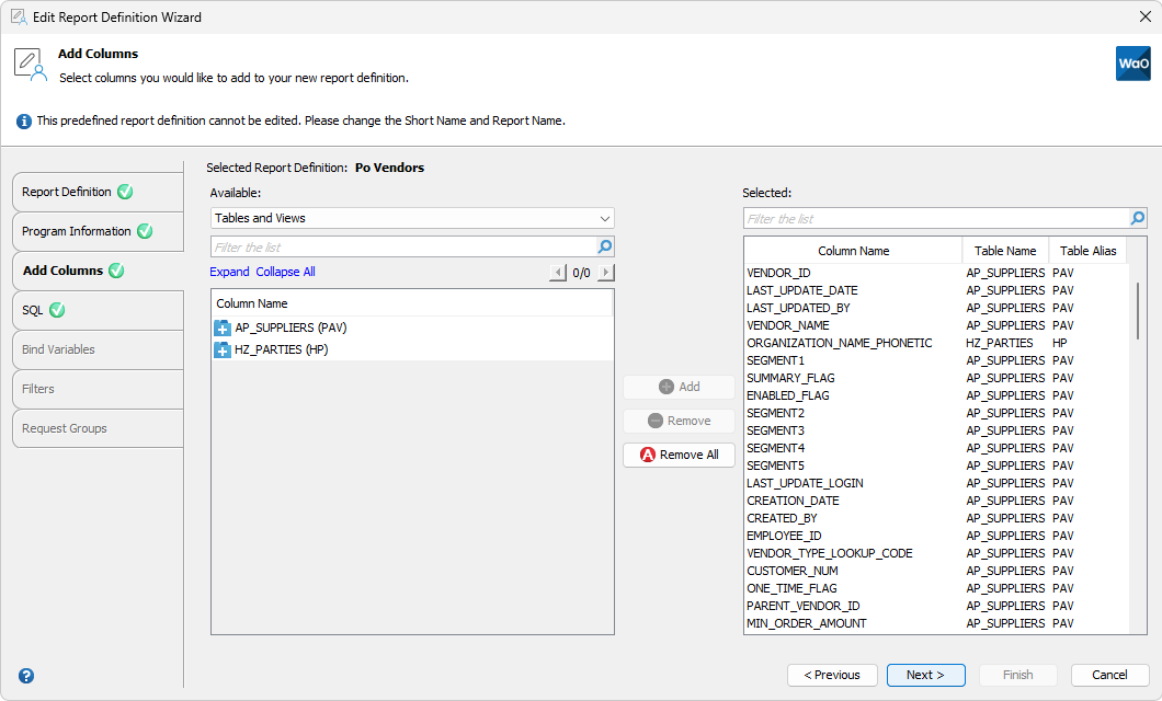 Add Columns – Wands for Oracle
